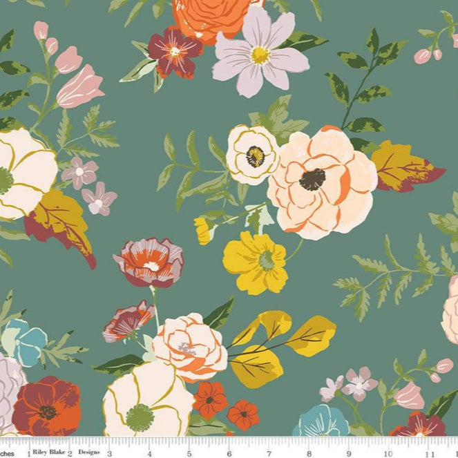 Riley Blake Designs Winged Medley Floral Teal 108" Wide Backing Fabric ...